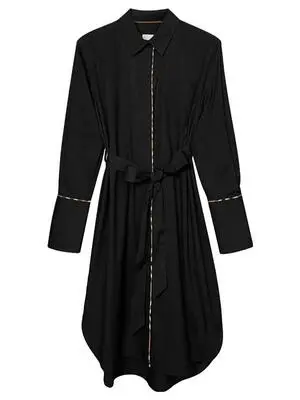 BURBERRY Burberry Check Trim Stretch Cotton Shirt Dress