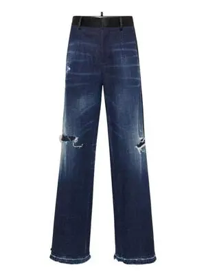 Dsquared2 Wide-leg Distressed Jeans - Navy