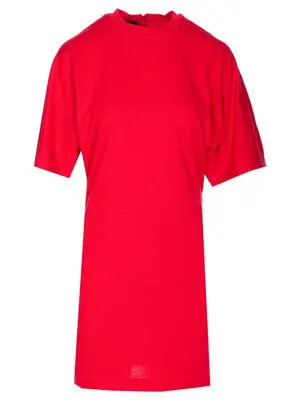 Pinko Belted Mini Dress With Crew Neck And Short Sleeves - Red