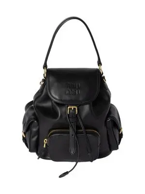 Miu Miu Leather Backpack With Buckle Closure - Black