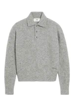 Ami Logo-embroidered Polo Shirt - Gray