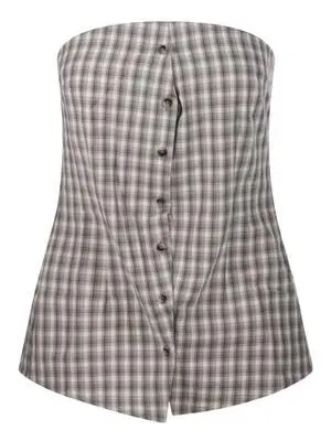 Nanushka Brites Checked Strapless Top - Gray