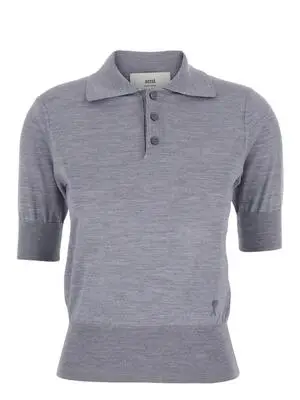 AMI Ami Paris Short-Sleeve Polo Top With Ribbed Accents