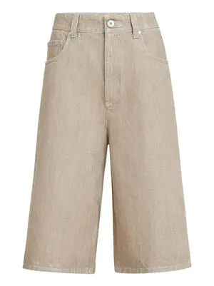 Brunello Cucinelli Lame Denim Bermuda Shorts - Beige