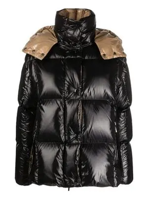 Moncler Quilted Down Jacket With High Collar And Removable Hood - Black