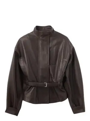 Jacquemus Belted Stand-collar Coat - Dark Brown