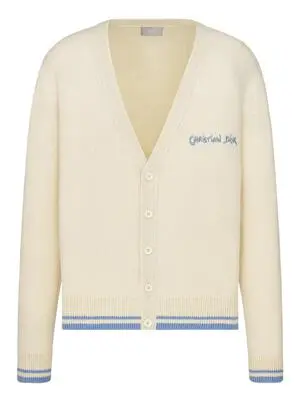 Dior Embroidered V-neck Button-up Cardigan - Beige