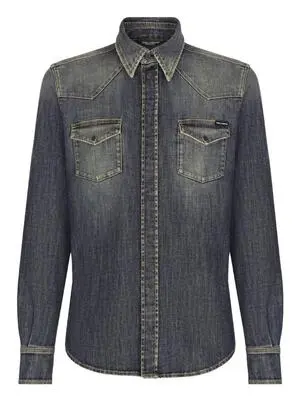 Dolce & Gabbana Dolce Gabbana Collared Button-up Denim Shirt - Black