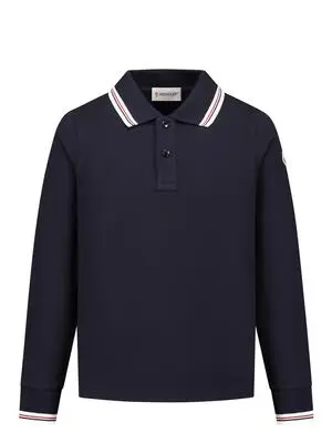 Moncler Logo Patch Long Sleeve Polo Shirt - Midnight Blue