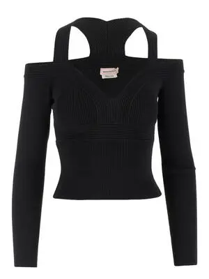 Alexander McQueen Cut-out Detailed Long Sleeve Top - Black