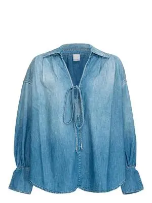 Pinko Pinko Front-Tied V-Neck Denim Blouse No
