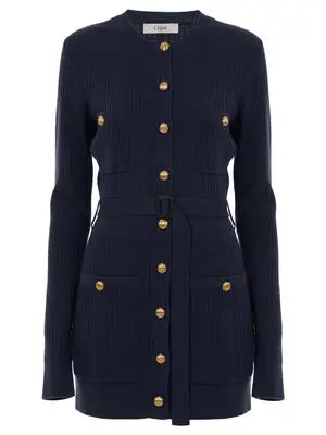 CHLOÉ Chloé Long-Sleeved Knitted Midi Dress With Gold Military Buttons