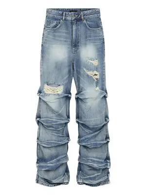 We11Done Denim Trousers With Belt Loops And Distressed Details - No