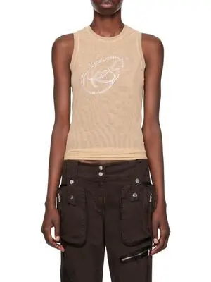 Blumarine Elastic Mesh Vest With Rhinestone Logo - Croissant