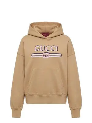Gucci Logo Printed Hoodie - Camel