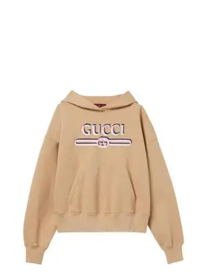 Gucci Logo Printed Hoodie - Camel