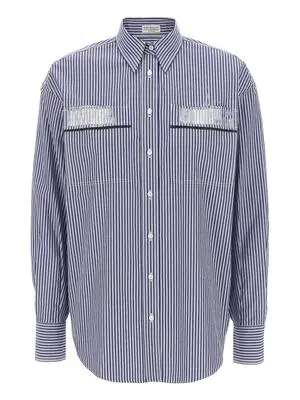 Brunello Cucinelli Striped Shirt With Monile Detail - Blue