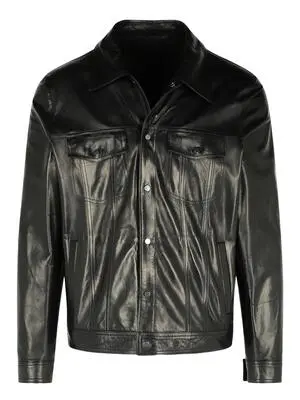 SALVATORE SANTORO Press Stud Leather Shirt Jacket - Black