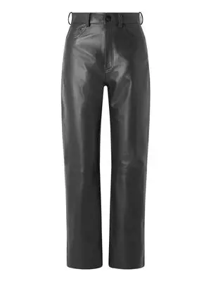Tove Patchwork Leather Straight Leg Pants - Black