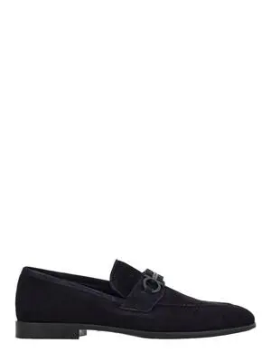 FERRAGAMO Gancini Buckle Suede Loafers - Navy Blue