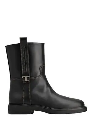 TOD'S Round Toe Ankle Boots With Side Straps And Logo Detail - Black