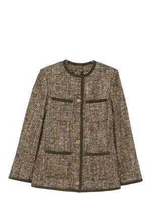 GOLDEN GOOSE Textured Crewneck Buttoned Tweed Jacket - Brown