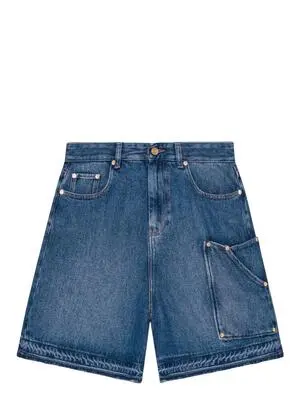 GANNI Light Wash Denim Cargo Shorts - Blue