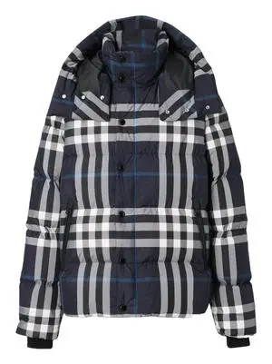 Burberry Checked Hooded Down Puffer Jacket - Black