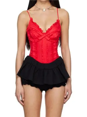 SHUSHU/TONG Bodysuit With Ruffled Bow Detail - Red