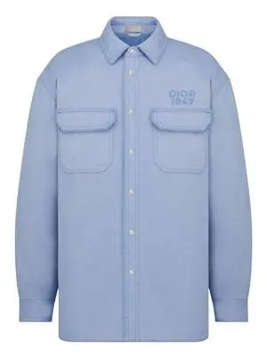 Dior 1947 Logo Embroidered Long-sleeved Overshirt - Blue