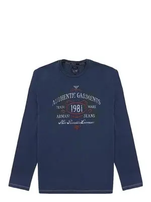 Emporio Armani T-shirt With Round Neck And Long Sleeves - Blue