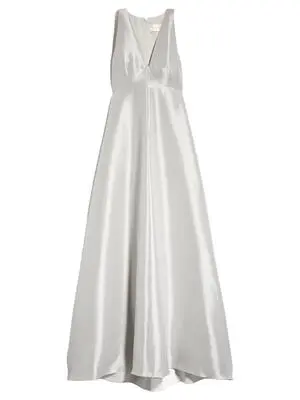 Max Mara Silk Satin V-neck Sleeveless Gown - Silver