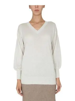 Fabiana Filippi V-neck Ribbed Knitted Jumper - White