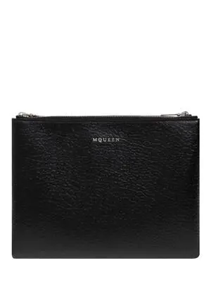 Alexander McQueen Logo Lettering Zipped Clutch Bag - Black
