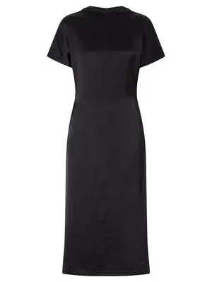 Tove Satin Short Sleeve Midi Dress - Black