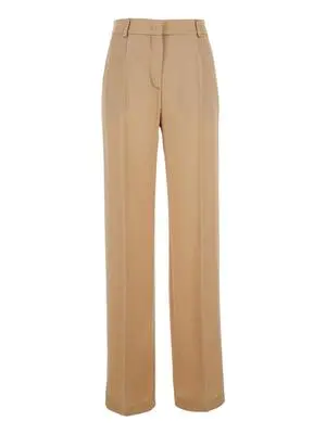 Alberta Ferretti High Waist Straight Leg Trousers - Beige