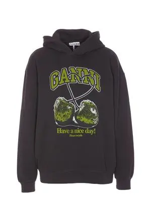 GANNI Oversized Logo Printed Hoodie - Phantom Black