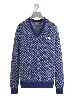 Dior Jacquard V-neck Knitted Jumper - Blue