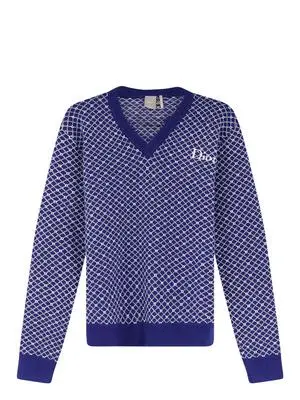 Dior Jacquard V-neck Knitted Jumper - Blue