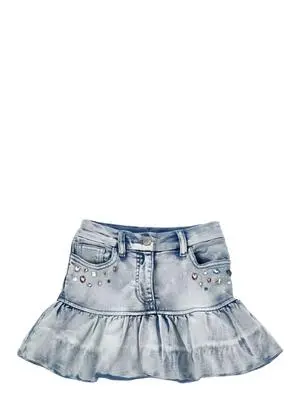Monnalisa Embellished Stitch Print Mini Skirt - Gray