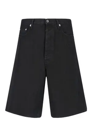 Off-White Logo Embroidered Wide Leg Denim Shorts - Black