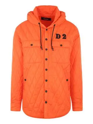 Dsquared2 Logo Patch Quilted Hooded Jacket - Orange