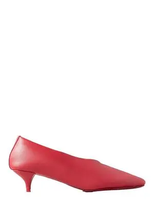 ST. AGNI Leather High Heels With Square Toe And Kitten Heel - Red