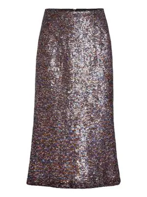 Dries Van Noten Sequined Midi Skirt With Logo Detail - Multicolor