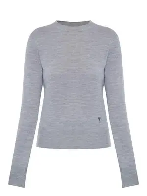 Ami Crew Neck Wool-silk Blend Sweater - Gray