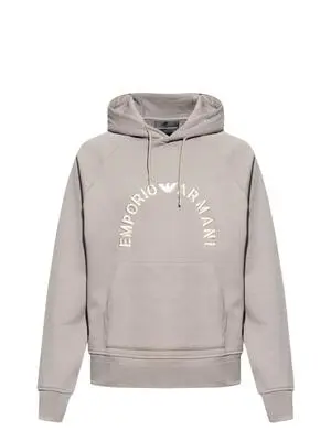 Emporio Armani Logo Embroidered Cotton Hoodie - Gray