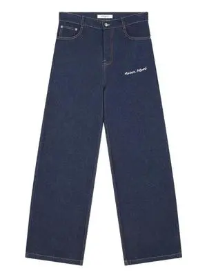 Maison Kitsuné Wide-leg Jeans With Embroidered Logo - Blue