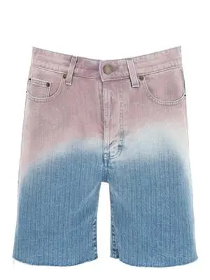 Saint Laurent Gradient Raw Edge Denim Shorts - Blue