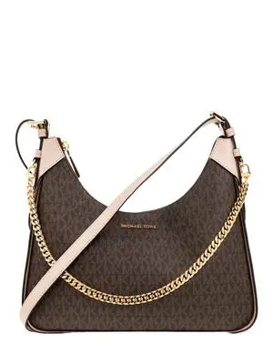 Michael Kors Monogram Pattern Satchel Bag With Chain Strap - Brown