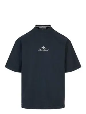 Stone Island Logo Printed Short-sleeved T-shirt - Navy